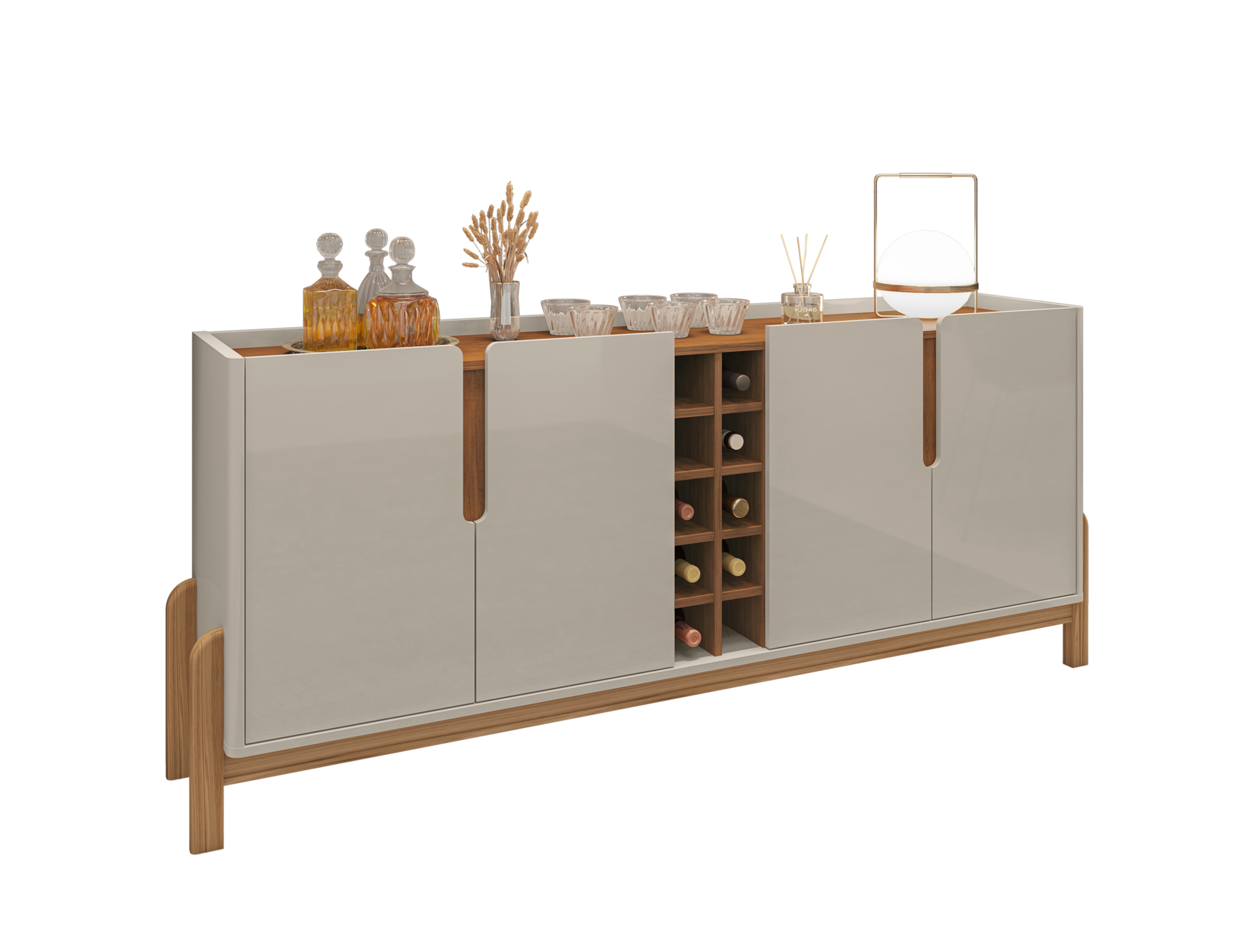 BUFFET LIZZ 190 CM 4 PUERTAS OFF WHITE HIGH GLOSS/CEDAR - Cosas de Casa